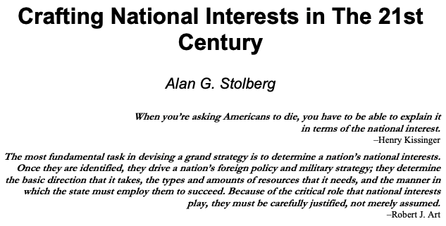 Crafting National Interests in The 21st Century by Alan G. Stolberg